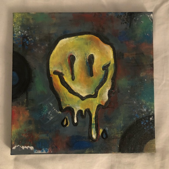 Art | Original Retro Abstract Melting Smiley Face Acrylic Painting ...